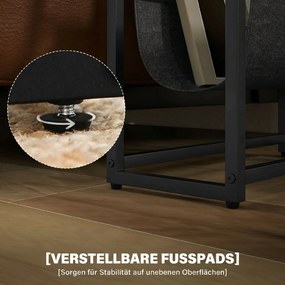 HOMCOM Koncový stolík s policí a stojanem na časopisy - Průmyslový design - 43D x 18Š x 56V cm Tmavě hnědý