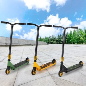 Costway Kaskadérský skútr s 360° řízením a PU koly a hliníkovou palubou – zelený