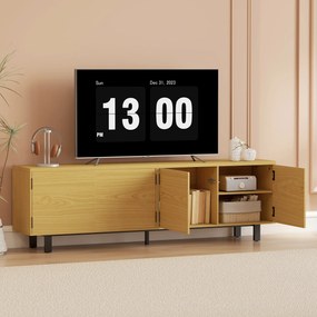 HOMCOM TV stolek 180 cm — dekor přírodního dřeva, pro TV až 208 cm, 4 dvířka s otevíráním na stisk