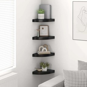 Plovoucí rohové police 4 ks černé vysoký lesk 25x25x3,8 cm MDF 323891