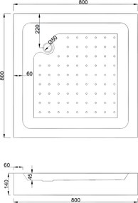 Mexen Rio, čtvercový sprchový kout s posuvnými dveřmi 80 (dveře) x 80 (dveře) x 190 cm, 5mm čiré sklo s pásky, zlatý profil + bílá sprchová vanička RIO, 860-080-080-50-20-4510
