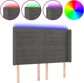 Čelo postele s LED tmavě šedé 147 x 16 x 118/128 cm samet 3124237