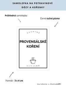 Samolepka na kořenky PROVENSÁLSKÉ KOŘENÍ průhledná 3 × 4 cm tučné písmo