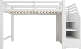 Aosom Patrová postel 90x200 cm s roštem, ochranné zábradlí kolem s integrovaným úložným prostorem, bez matrace, 256x98,5x147 cm, bílá