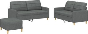 3dílná sedací souprava s poduškami tmavě šedá textil 3201283