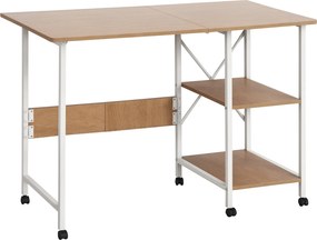 HOMCOM Skládací Stůl Boční Stolek Mobilní Počítačový Stůl s Koly MDF Přírodní 107 x 55 x 76 cm | Aosom