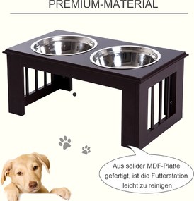 PawHut Vyvýšená miska pro psy s nerezovými miskami, miska na krmivo z MDF v barvě kávy, 58,4 x 30,5 x 25,4 cm, ideální pro domácí zvířata | Aosom.de
