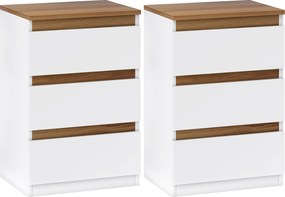 HOMCOM Set 2 Nočních Stolků Úzký Moderní Styl se 3 Zásuvkami 40x30x59,5 cm Bílý | Aosom