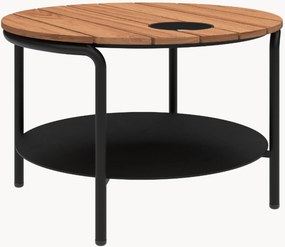 Kulatý exteriérový konferenční stolek's deskou z teakového dřeva a montážním prvkem Patio