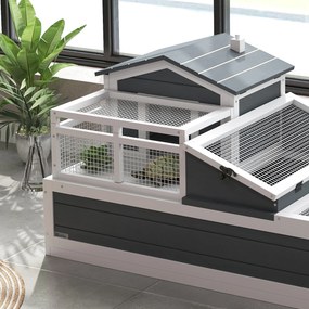 PawHut Školní domeček pro ropuchy, 2 podlaží, pro vnitřní i venkovní použití, balkon, jedlové dřevo, šedá barva