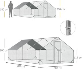 PawHut kurník, 3 x 6 x 2 m, volný výběh XXL, venkovní kurník se stínem, střecha, pro 12-18 kuřat, kachny, králíky, ocel| Aosom