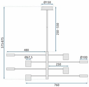 Toolight Toolight, LED stropní svítidlo s 8 rameny 75x124 cm APP598-8C, černá, OSW-08566