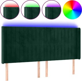 Čelo postele s LED tmavě zelené 203 x 16 x 118/128 cm samet 3124355