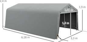Stan pro parkování Autosunny 6,2L x 3,3W x 2,4H m, robustní pozinkovaná ocel, vysokohustotní PE 150 g/m², voděodolný, anti-UV, světle šedý, 1 vchod a