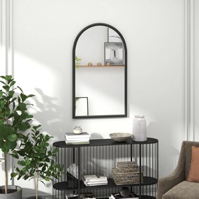 HOMCOM nástěnné zrcadlo s obloukem, 110 x 65 cm, dřevěný rám, obloukové zrcadlo pro obývací pokoj, ložnici, chodbu, černé