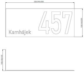 Cortenové domovní číslo tabulka 16c Velikost: 13 x 32 x 10(ohyb) cm  (L), Ohyb: Na levé straně od čísla