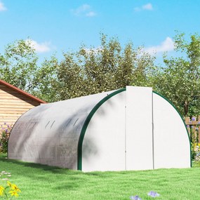 Outsunny Tunelový Skleník 6x3m s 2 Dveřmi a 8 Okny, Zahradní Skleník z PE, Polyesteru a Pozinkované Oceli, Bílý a Zelený