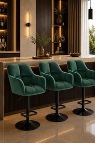 LuxuryForm DESIGN Barová židle AMALFI VELUR na černé kulaté podstavě - zelená