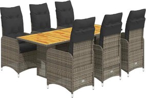 7dílný zahradní bistro set s poduškami šedý polyratan 3277028