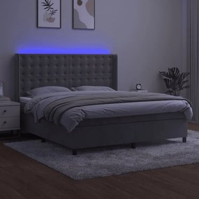Box spring postel s matrací a LED světle šedá 160x200 cm samet 3139811