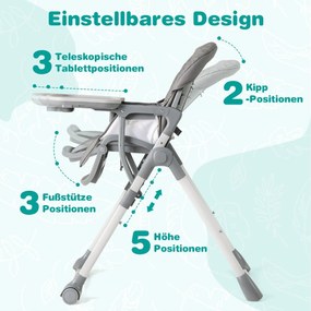Costway Vysoká stolička baby skládací dětská vysoká stolička s funkcí – šedá