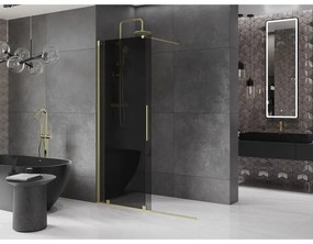 Mexen Velar, sprchová zástěna s posuvnými dveřmi Walk-in 160 x 200 cm, 8mm šedé sklo, zlatá matná, 871-160-000-43-55
