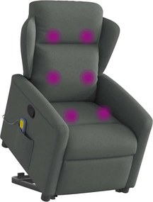 Zvedací masážní polohovací křeslo tmavě šedé textil 3303145