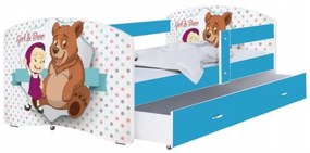 Dětská postel LUKI se šuplíkem MODRÁ 160x80 cm vzor MÉĎA