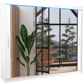ADRK Furniture Posuvná skříň se zrcadlem a LED osvětlením CHESTER 250 SW-CHE-W-250+L-V374