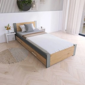 EB Postel z masivu Iris 90x200 cm, ŠEDÁ/Dub Artisan