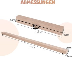 Costway 270 cm kladina dětská kladina skládací gymnastická kladina s – hnědý