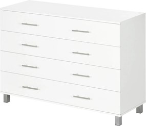 HOMCOM Komoda se 4 zásuvkami pro ložnici s nohami Moderní noční stolek do obývacího pokoje, kanceláře, předsíně 112x38,2x81 cm Bílá | Aosom