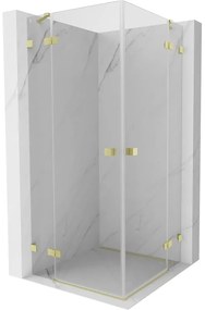 Mexen Lunar Duo, výklopný sprchový kout 105 x 105 cm, 8mm čiré sklo, zlatý matný profil, 834-105L-105P-55-00