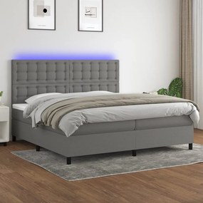 Box spring postel s matrací a LED tmavě šedá 200x200 cm textil