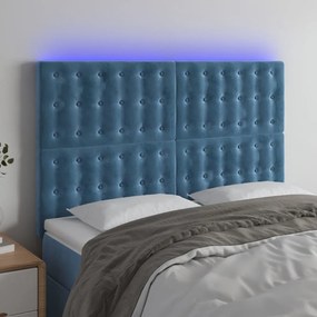 Čelo postele s LED tmavě modré 144x5x118/128 cm samet 3122910