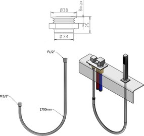 Sapho průchodka pro sprchu na kraj vany hranatá chrom 1205-11