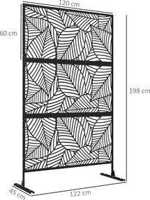 Dekorativní panel pro venkovní použití Outsunny s větrem rozkládající se listovou vzorem - 122 x 45 x 198 cm, černý