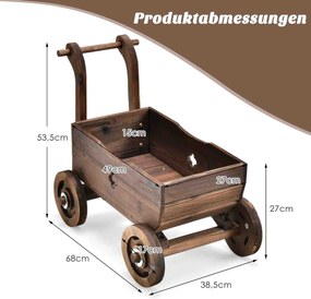 Costway Květinový vozík dřevěný květináč s kolečky – 68 × 38,5 × 53,5 cm, hnědý