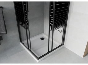 Mexen Rio, čtvercový sprchový kout 80(dveře)x80(dveře)x190 cm, 5mm čiré sklo-vzor pásky, černý profil + bílá sprchová vanička SLIM, 860-080-080-70-20-4010B