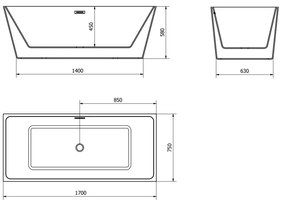 Mexen Lita, volně stojící vana 170 x 75 cm, bílá-černá, bílý přepad, 52121707575-20