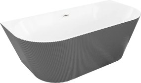 Mexen Oris, volně stojící rýhovaná vana 150 x 75 cm, bílá-šedá, ocelový přepad, 52871507562-97
