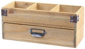 Přírodní dřevěný úložný box se 3mi přihrádkami a zásuvkou Gila - 30*13*13 cm