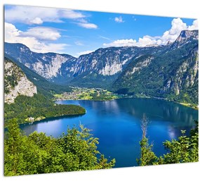 Skleněný obraz - Halštatské jezero, Hallstatt, Rakousko (70x50 cm)