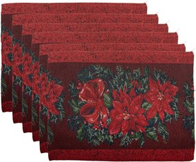 6ks červené látkové prostírání s vánočními hvězdami - 33*45 cm