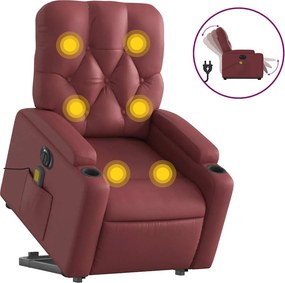 Elektrické zvedací masážní polohovací křeslo vínové umělá kůže 3204797