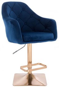 LuxuryForm DESIGN Barová židle ANDORA VELUR na zlaté hranaté podstavě - modrá