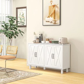 HOMCOM nízký úložný kabinet v country stylu, kuchyňský bufet se 2 dvoukřídlovými skříňkami a nastavitelnými policemi 120 x 37 x 75 cm - Bílý