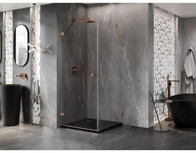 Mexen Lunar-B, výklopný sprchový kout levý 70 x 70 cm, 8mm čiré sklo, profil měděná matná, 832-070-070-65-00-L