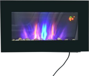 HOMCOM Elektrický krb s LED efektem plamene,1000/2000W, nástěnný krb v 7 barvách, elektrický krb s dálkovým ovládáním, nástěnný, černý | Aosom