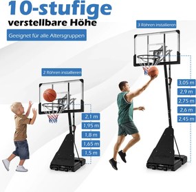 Costway Basketbalový stojan 150-305 cm výškově nastavitelný basketbalový koš